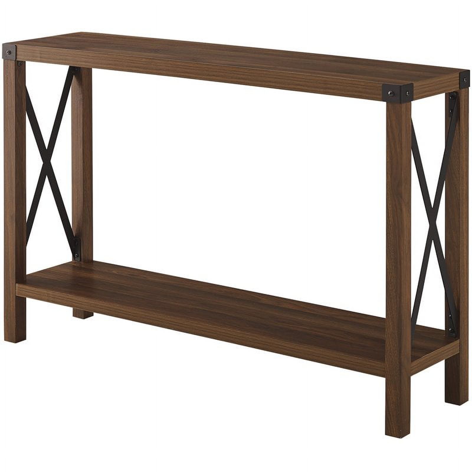 Pemberly Row 46" Rustic Farmhouse Metal X Entry Table in Dark Walnut ...