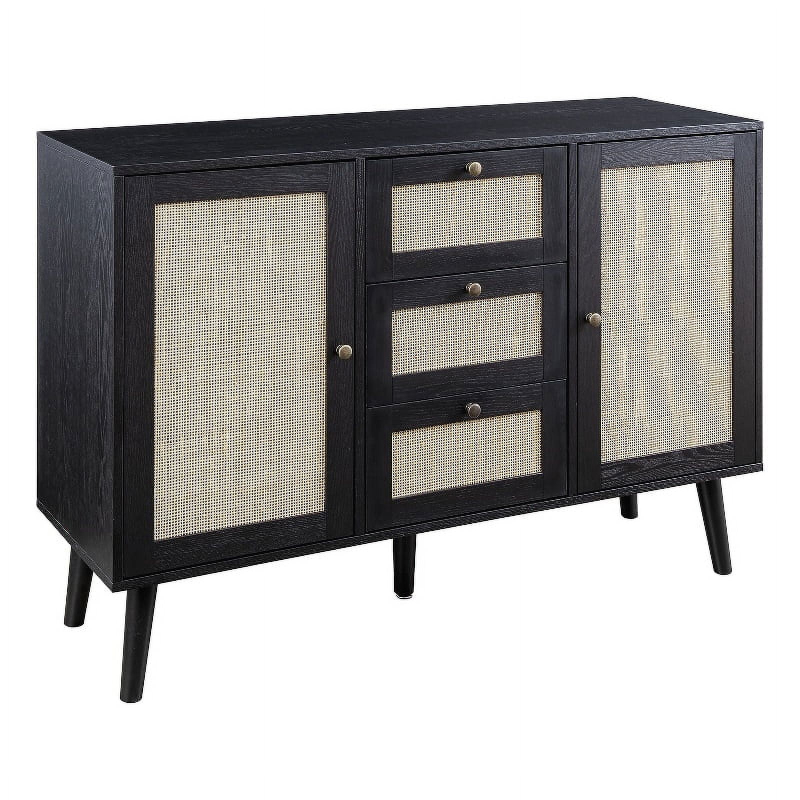 Pemberly Row 47" Solid Wood and Rattan 3-Drawer Sideboard - Black ...