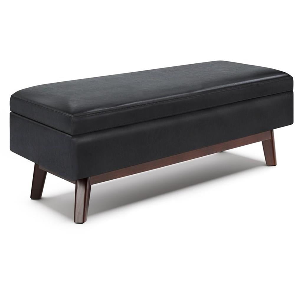 Pemberly Row 48" Faux Leather Rectangular Storage Ottoman in Midnight ...