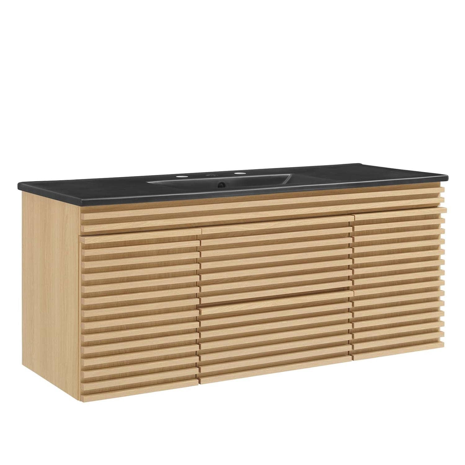 Pemberly Row 48" MDF and Particleboard Wall-Mount Bathroom Vanity - Oak ...