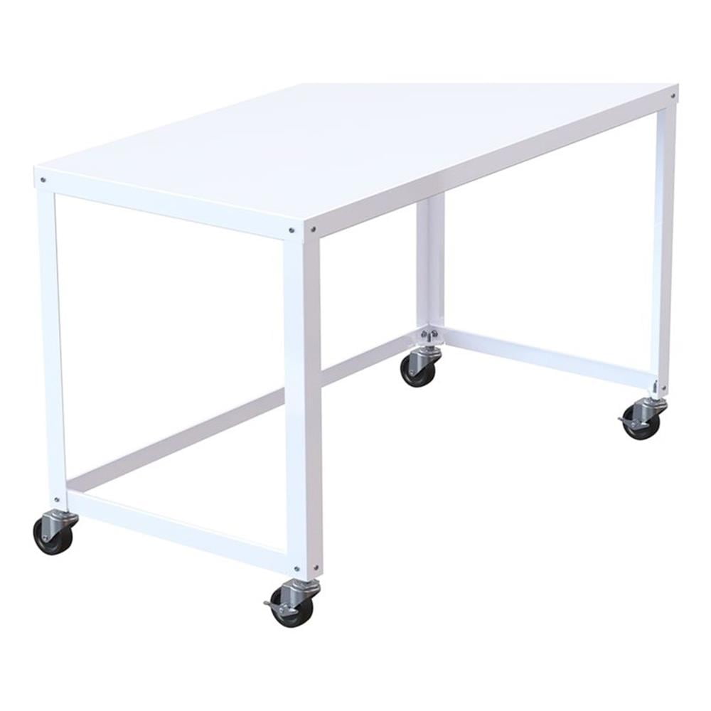 Pemberly Row 48" Modern Durable Metal 2 Casters Mobile Desk in White ...