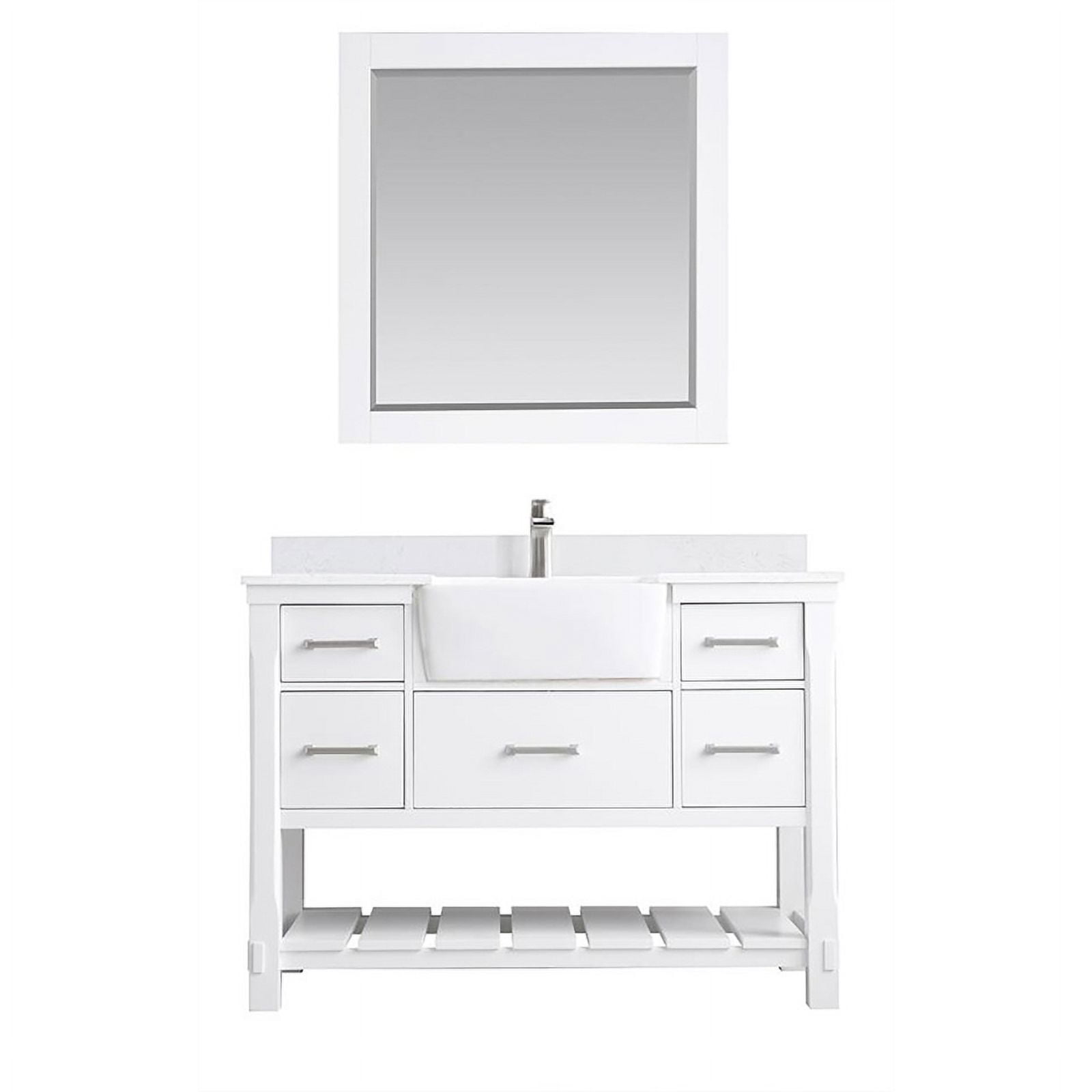 Pemberly Row 48" Modern Wood Single Vanity w/ Mirror in White - Walmart.com