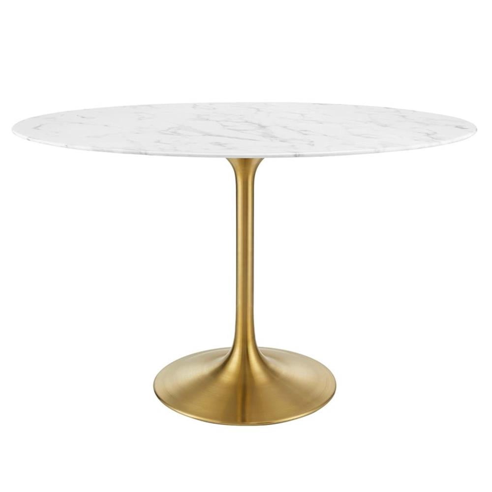 Pemberly Row 48" Oval Faux Marble & Metal Dining Table in Gold and ...