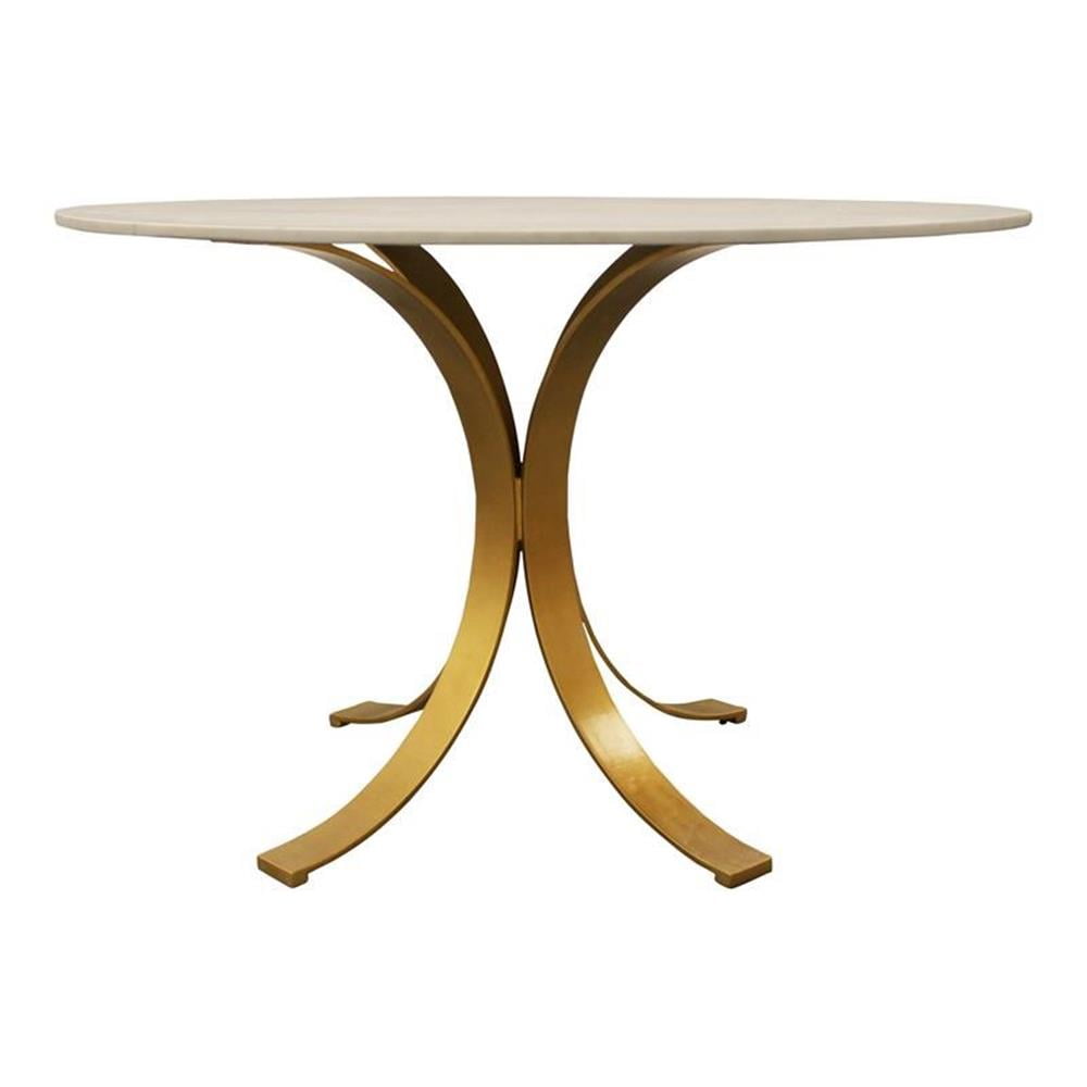 Pemberly Row 48" Round Ivory Marble Top Dining Table on Iron Base ...