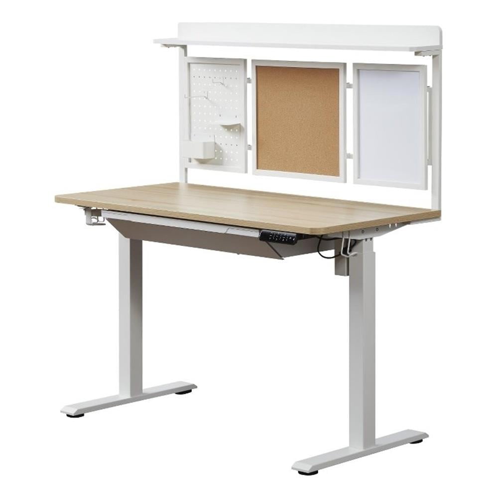Pemberly Row 48" Wood Standing Desk with Back Borad and Drawer Natural ...