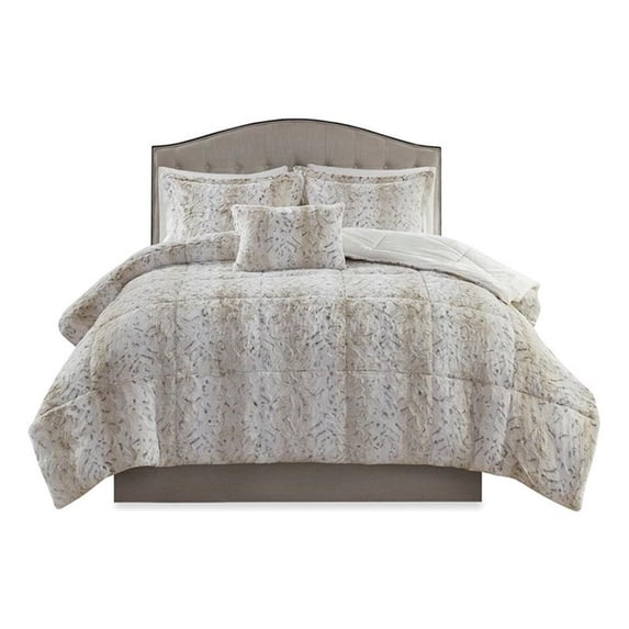 Pemberly Row 4PC Faux Fur Comforter Set in Snow Leopard King - Walmart.com