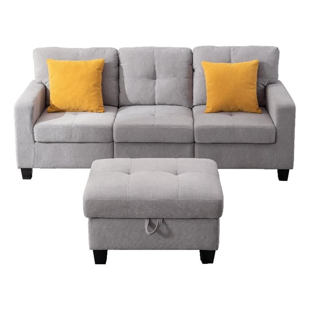 Pemberly Row 4pc Solid Wood Modular Sectional Sofa Couch & Ottoman in ...