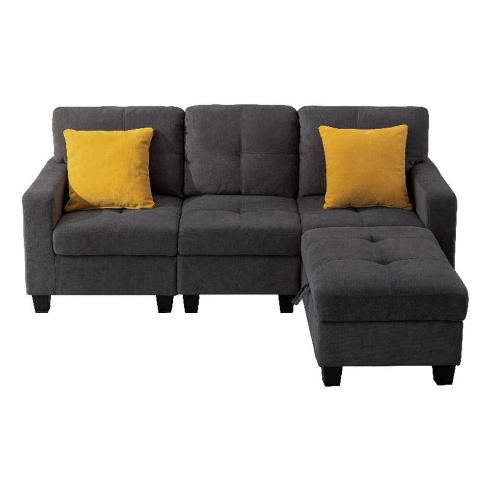 Pemberly Row 4pc Solid Wood Modular Sectional Sofa Couch w/ Ottoman in ...