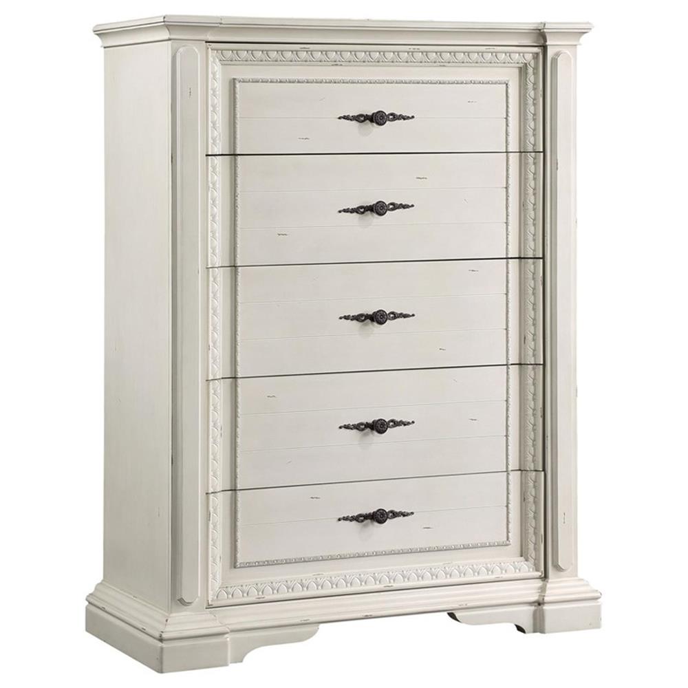 Pemberly Row 5 Drawer Wood Rectangular Chest in Antique White - Walmart.com