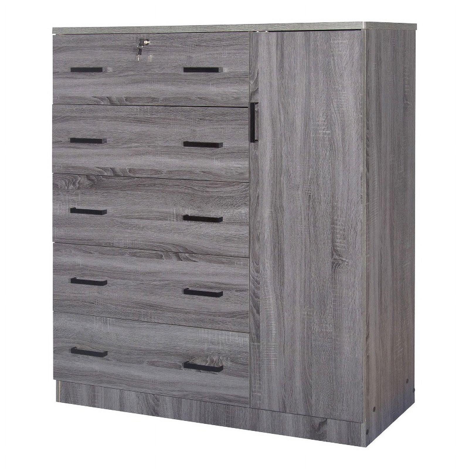 Pemberly Row 5 Drawer Wooden Tall Chest Wardrobe in Gray Finish ...