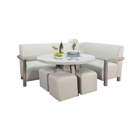 Pemberly Row 5-Piece Corner Dining Nook Set with Light Wood Table and ...