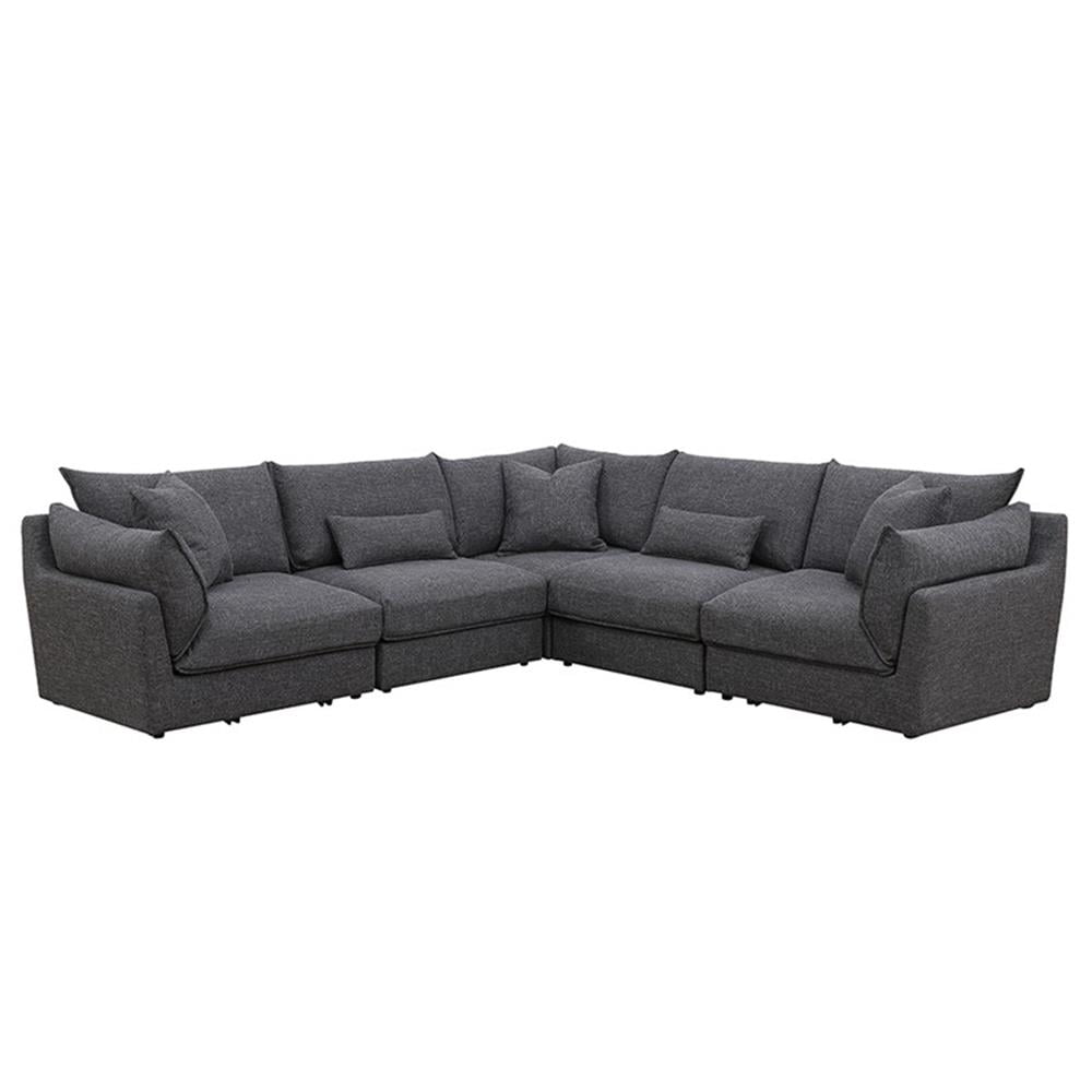 Pemberly Row 5-Piece Linen Fabric Modular Sectional Sofa in. Dark Gray ...