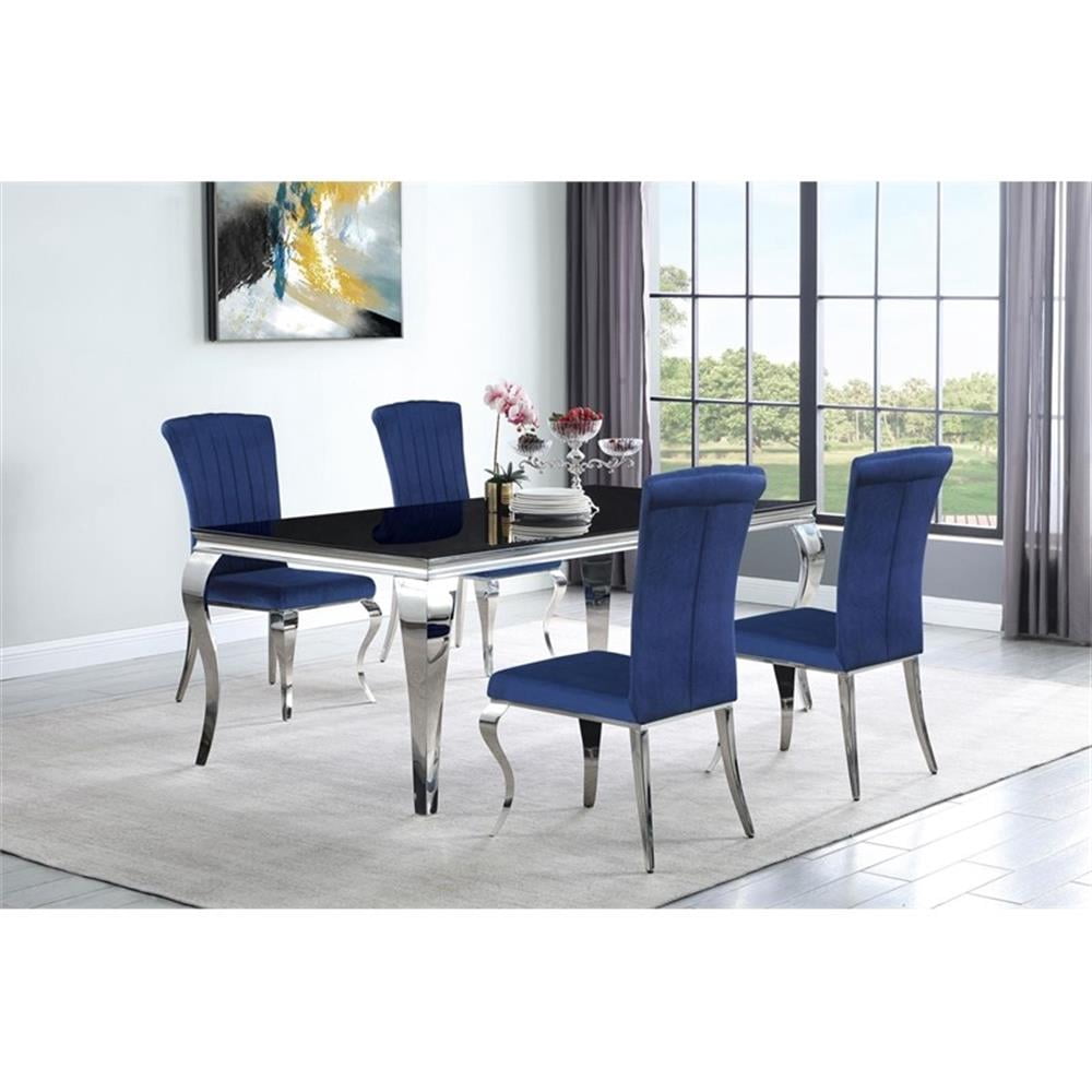 Pemberly Row 5-Piece Metal Rectangular Dining Set in Ink Blue and ...
