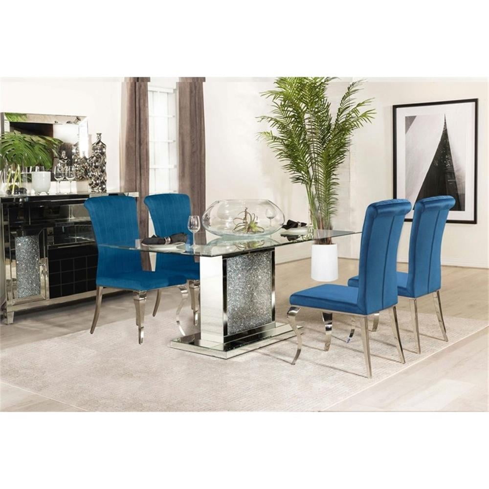 Pemberly Row 5-Piece Modern Glass Rectangular Dining Set in Mirror and ...