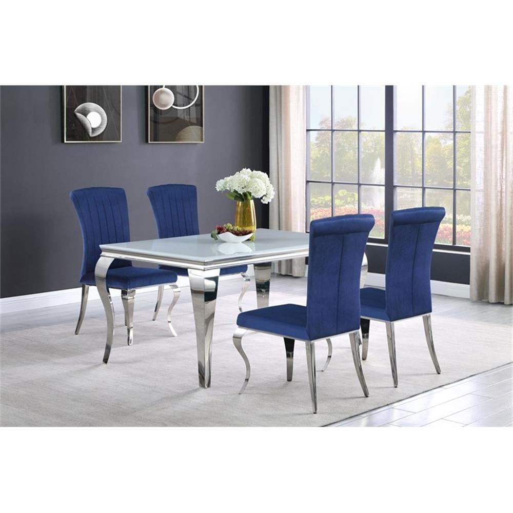 Pemberly Row 5-Piece Modern Metal Rectangular Dining Set in Ink Blue ...