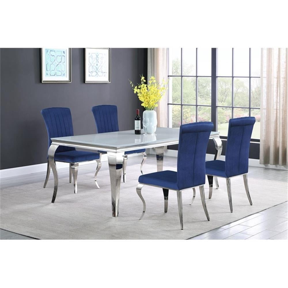 Pemberly Row 5-Piece Modern Metal Rectangular Dining Set in Ink Blue ...