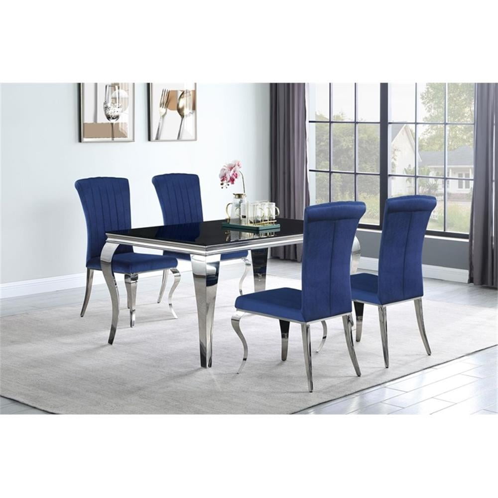 Pemberly Row 5-Piece Modern Metal Rectangular Dining Set in Ink Blue ...