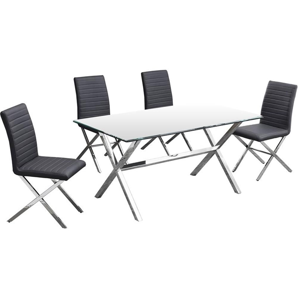 Pemberly Row 5 Piece Modern Stainless Steel Dining Set in Gray ...
