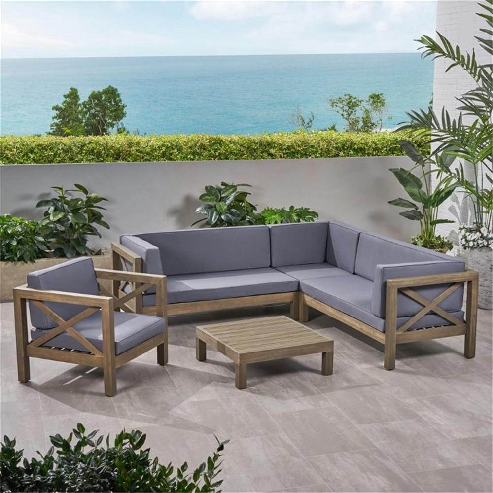 Pemberly Row 5-Piece Outdoor Acacia Wood Sectional Sofa Set in Dark ...