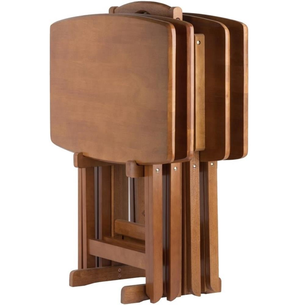 Pemberly Row 5-Piece Oversized Transitional Solid Wood Snack Table Set ...