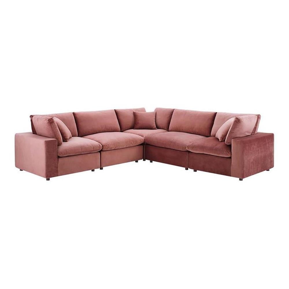 Pemberly Row 5-Piece Performance Velvet Sectional Sofa in Dusty Rose ...