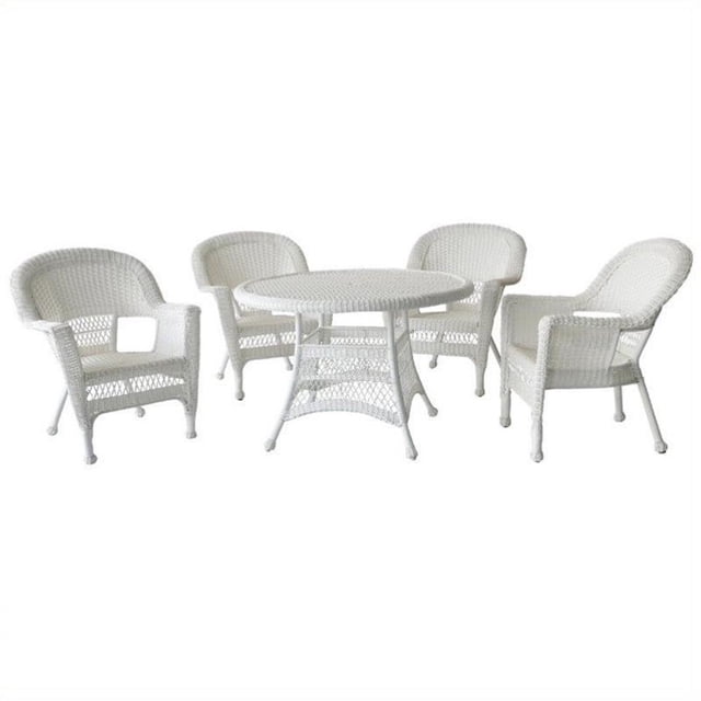 Pemberly Row 5 Piece Resin Wicker Outdoor Patio Dining Set in White ...