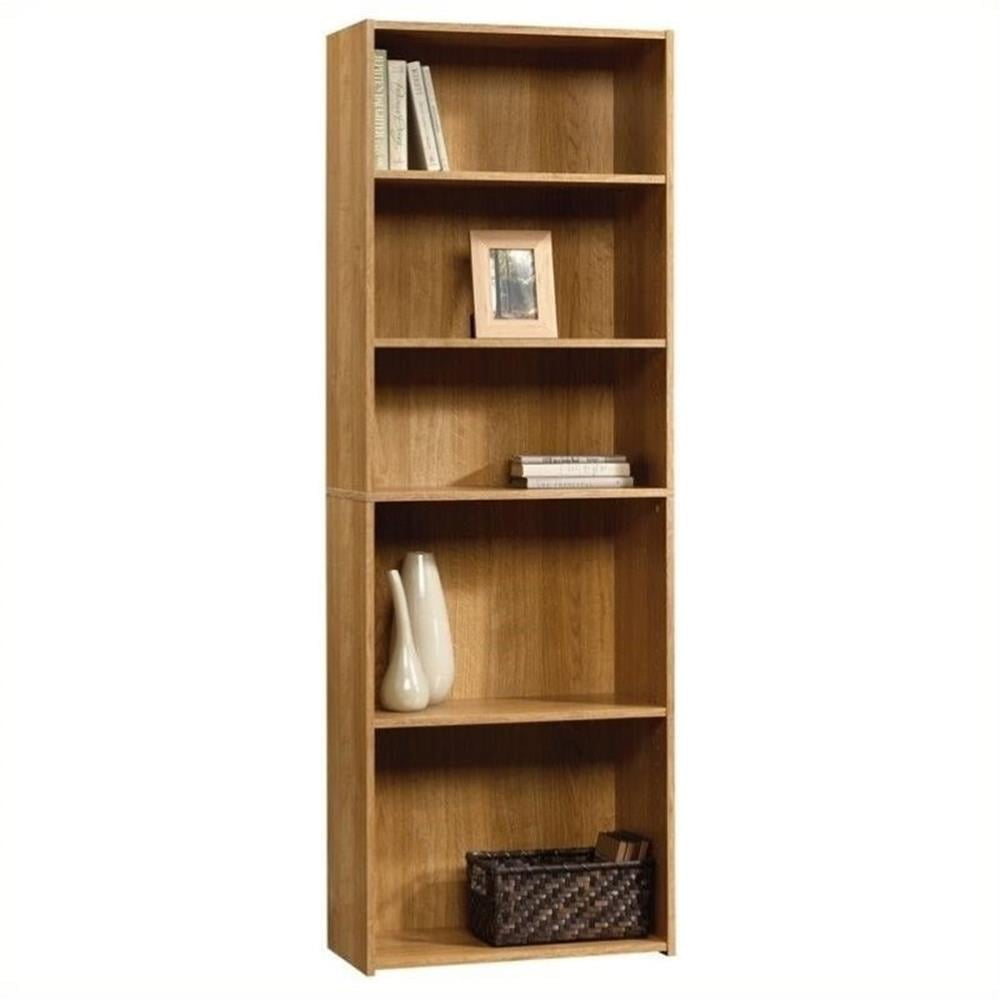 Pemberly Row Solid Light Wood 5-Shelf Bookcase in Highland Oak ...
