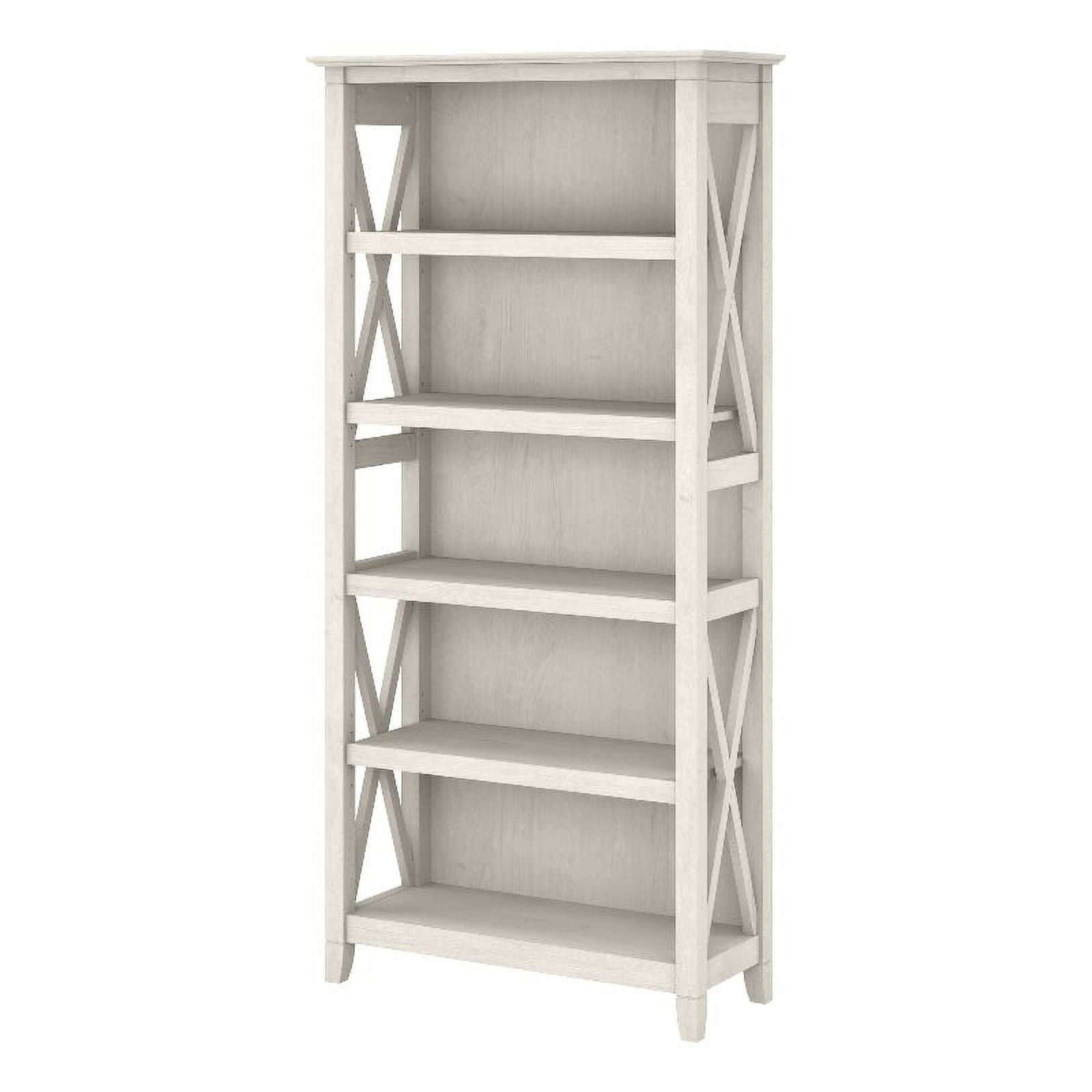 Pemberly Row 5 Shelves Coastal Wood Tall Bookcase in Line White Oak ...