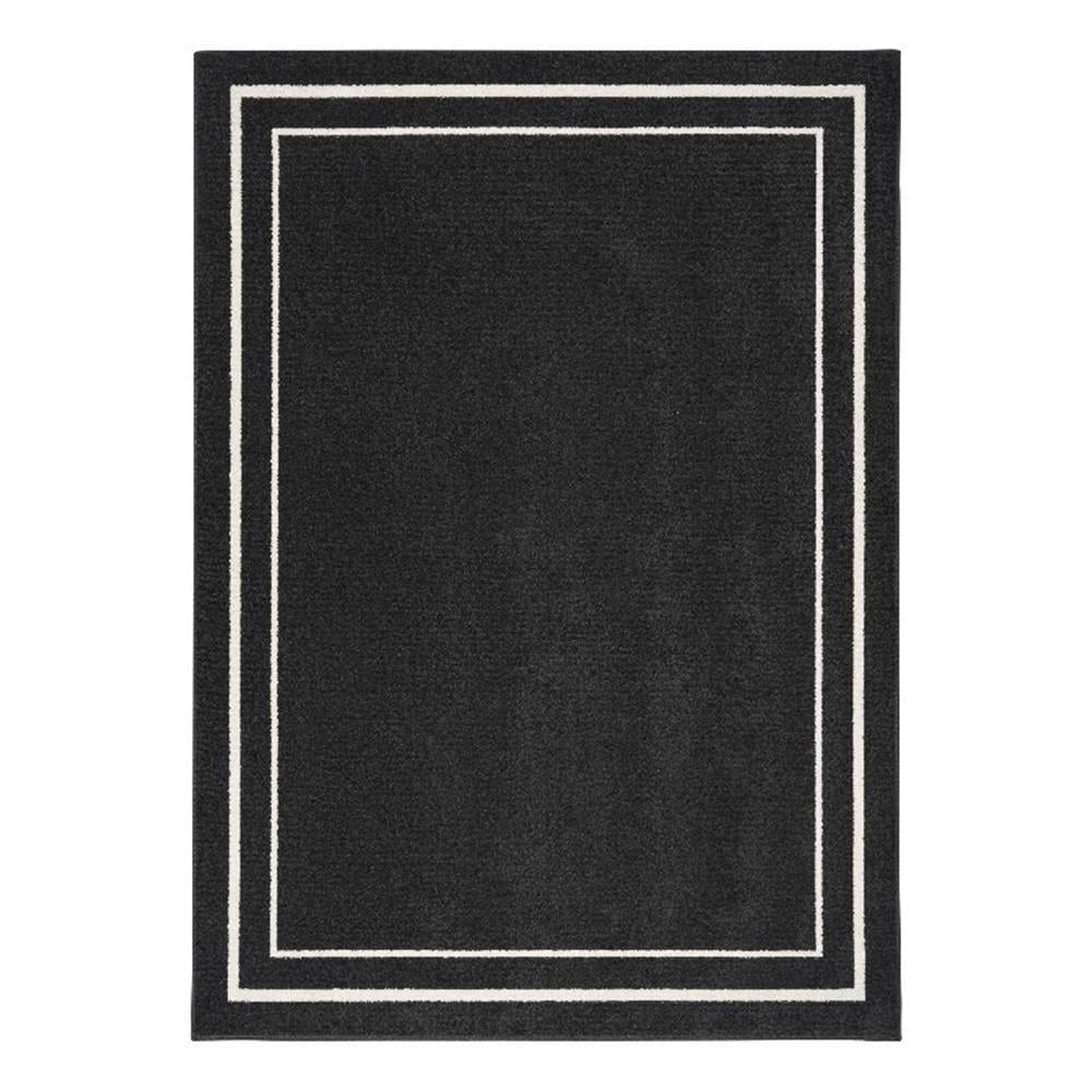 Pemberly Row 5' x 7' Black Ivory Fabric Contemporary Area Rug - Walmart.com