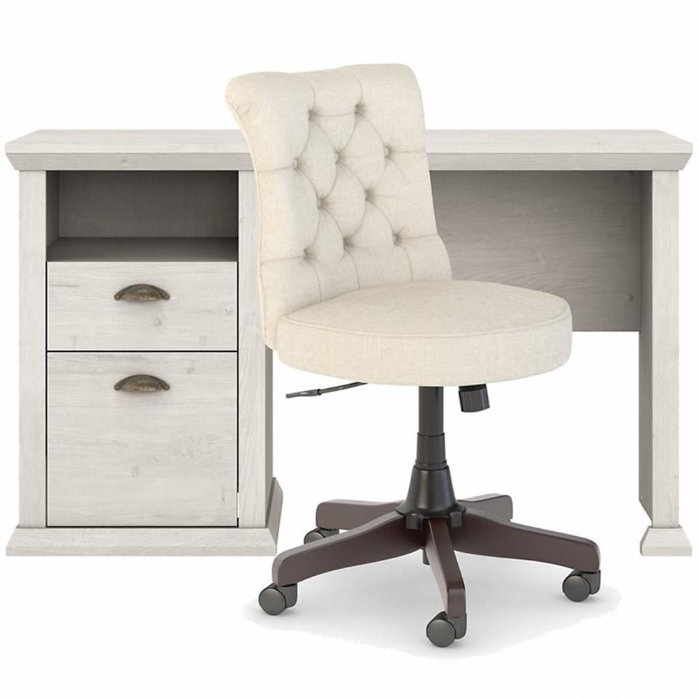 Pemberly Row 50" Engineered Wood Home Office Desk & Chair Set in White ...