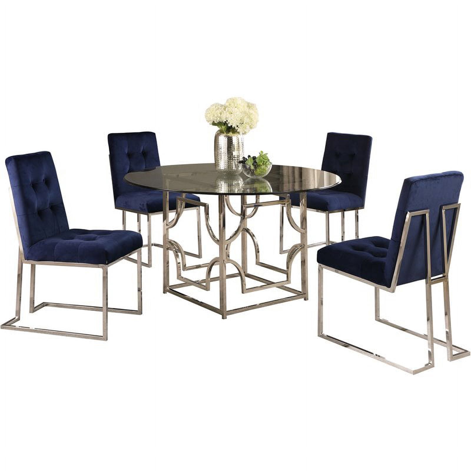 Pemberly Row 54" 5 Piece Modern Stainless Steel Dining Set in Blue ...