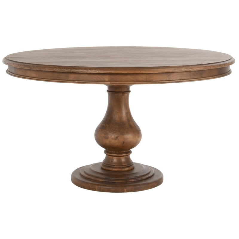 Pemberly Row 54" Round Dining Solid Pine Wood Table in Almond Brown ...