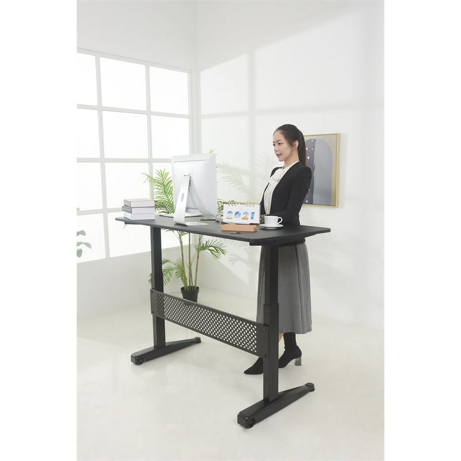 Pemberly Row 55" Modern Metal and Wood Pneumatic Height Adjustable Desk ...