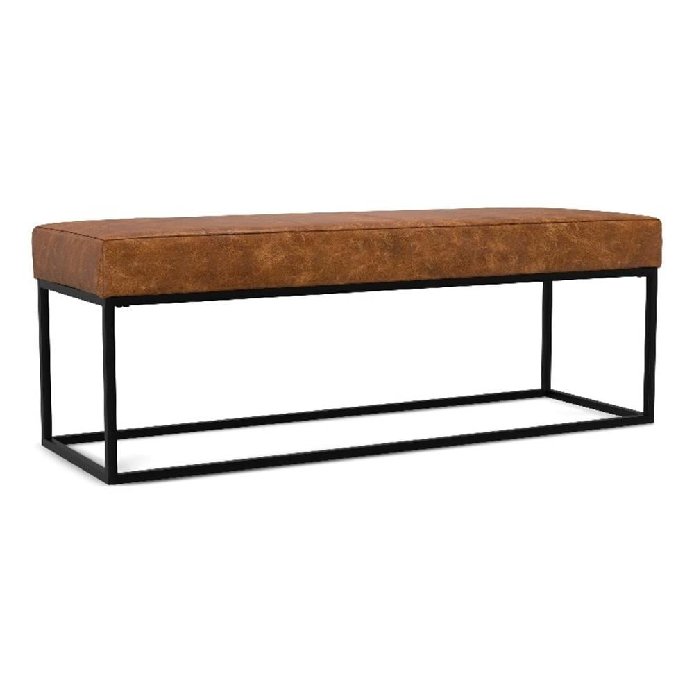 Pemberly Row 56 inch Wide Modern Rectangle Ottoman Bench in Tan Genuine ...