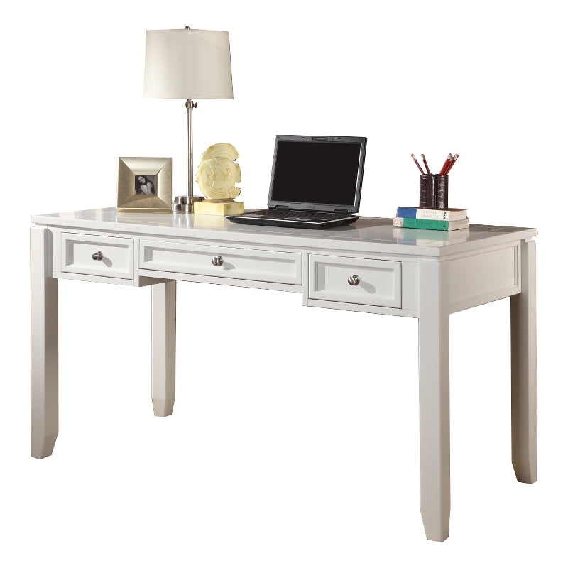 Pemberly Row 57" Transitional Wood Writing Desk in Cottage White ...