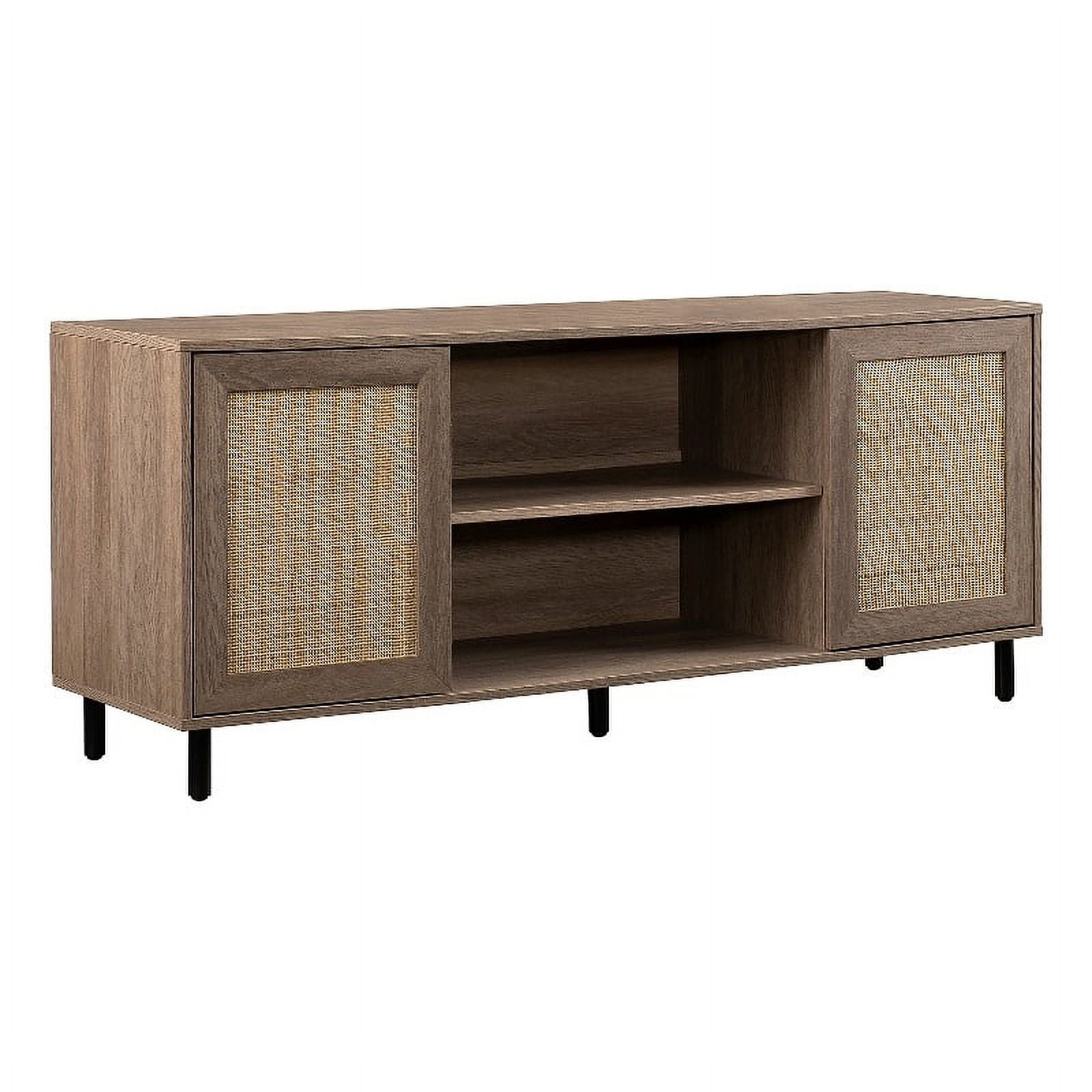 Pemberly Row 58" 2 Door Wood and Rattan TV Stand in Driftwood - Walmart.com