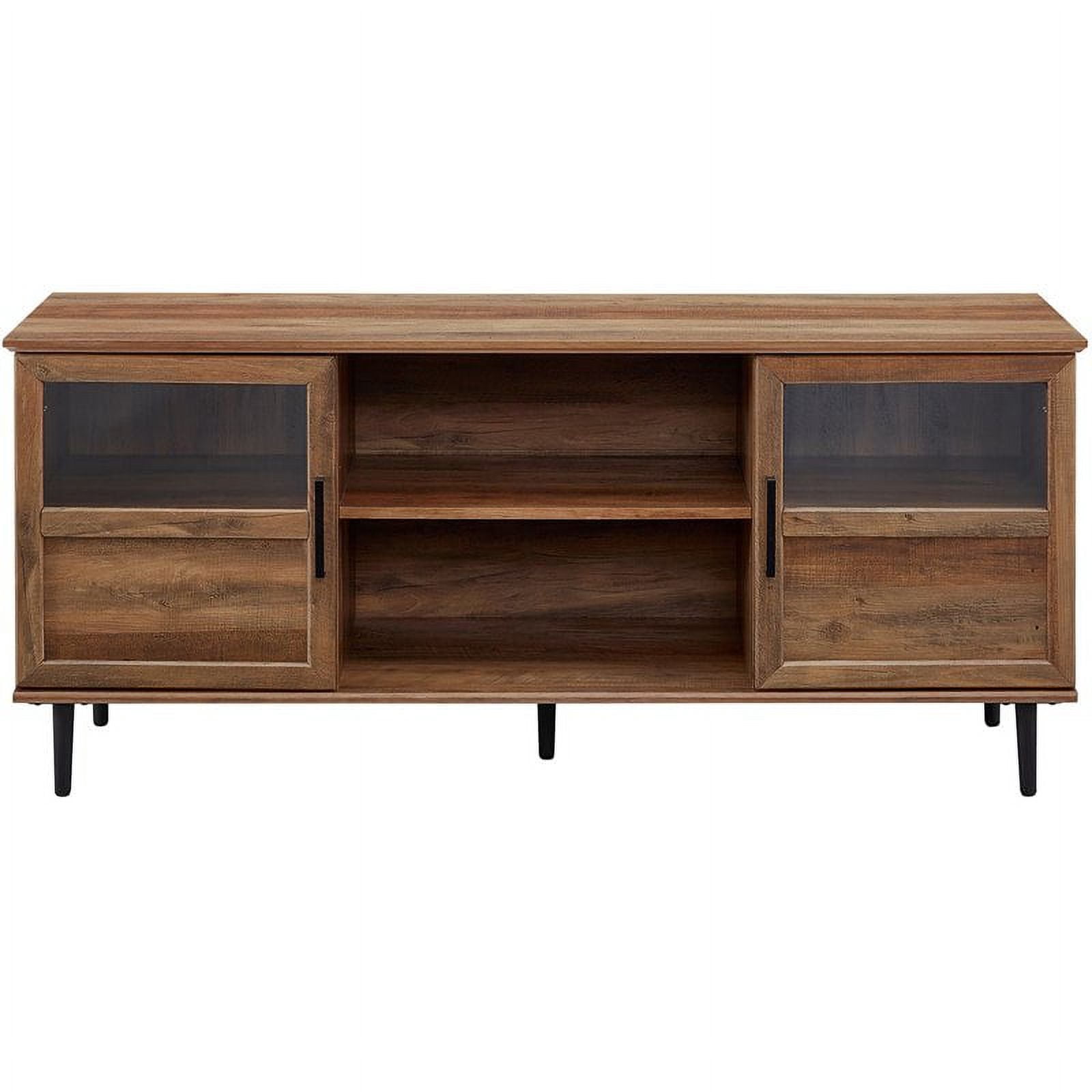 Pemberly Row 58" Glass and Wood Split Panel Door TV Console in Rustic Oak - Walmart.com