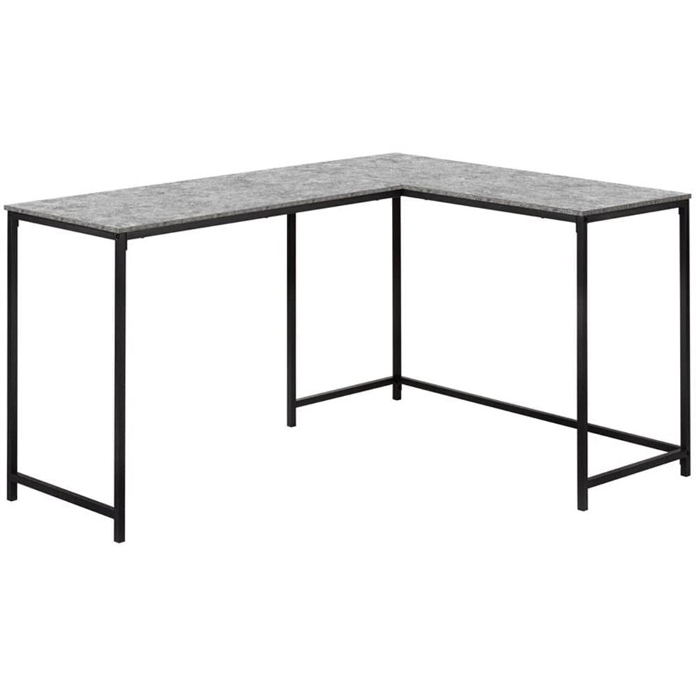 Pemberly Row 58" L Shaped Corner Faux Stone Top Computer Desk in Gray ...
