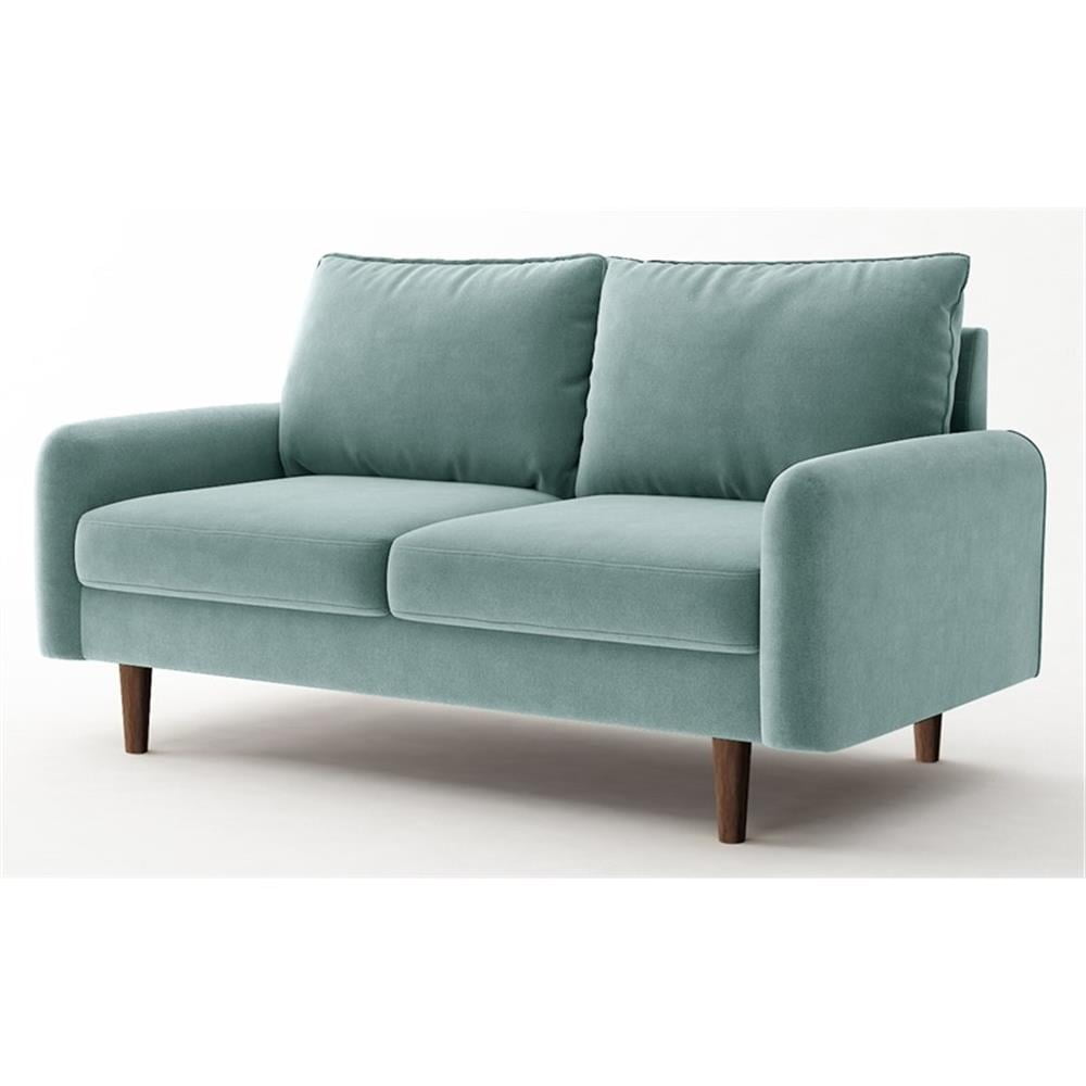 Pemberly Row 58" Round Arm Upholstered Velvet Loveseat in Cyan Green ...