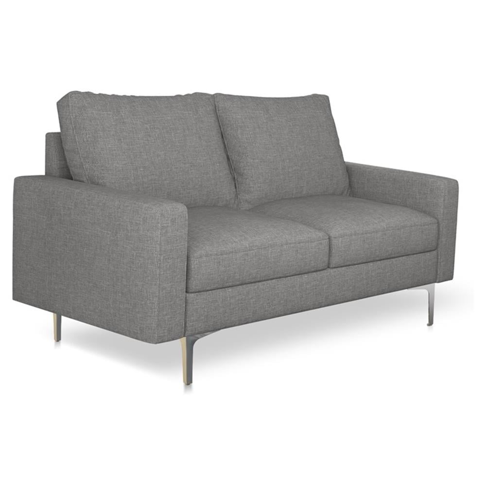Pemberly Row 58" Square Arm Modern Linen Fabric Loveseat in Light Gray ...