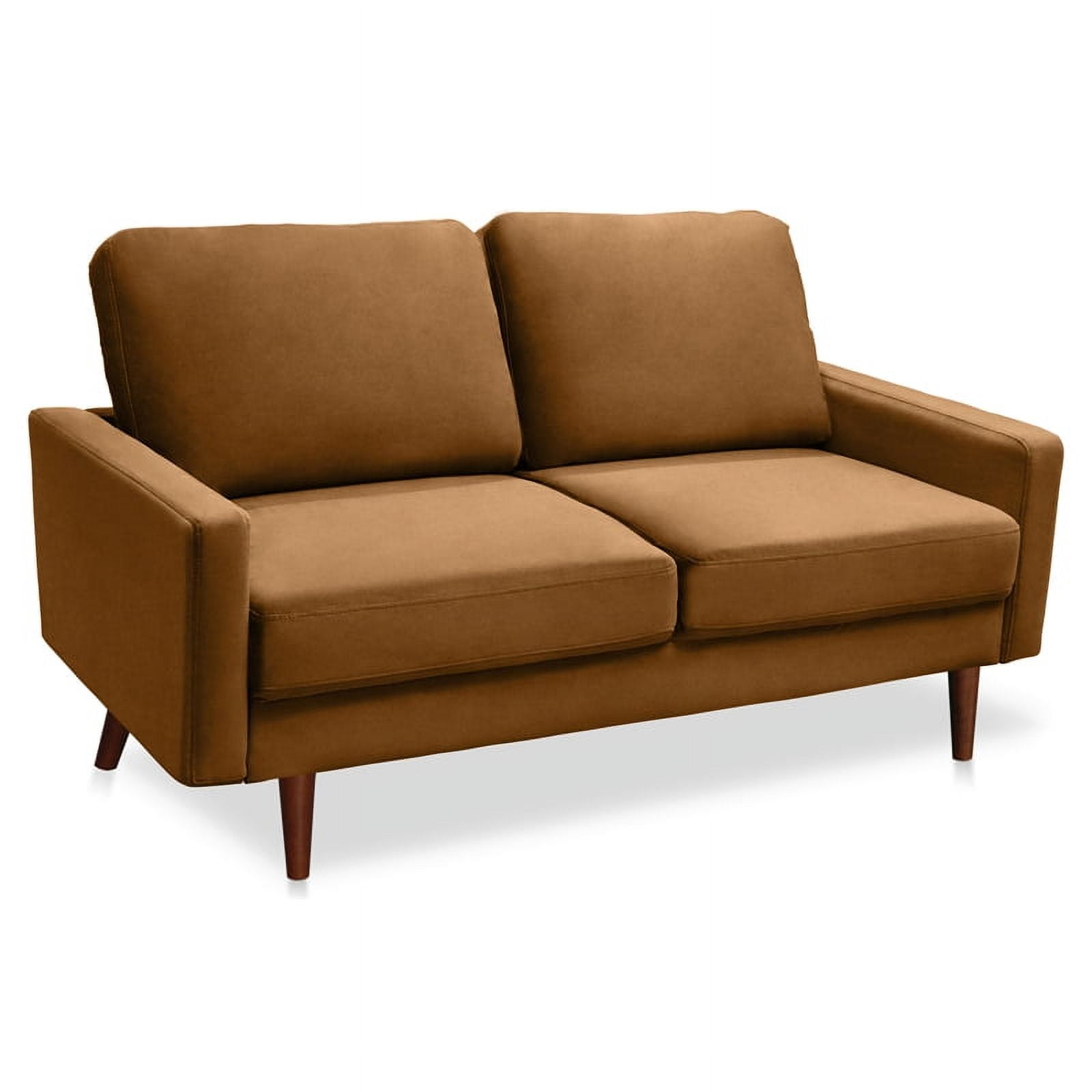 Pemberly Row 58" Square Arm Modern Velvet Loveseat in Ginger Brown ...