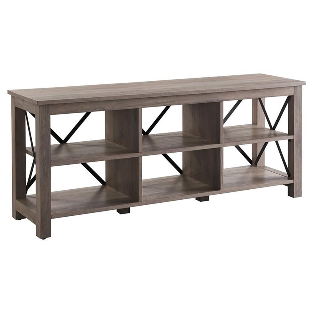Pemberly Row 58" Wood with Metal Open Back TV Stand in Gray Oak ...