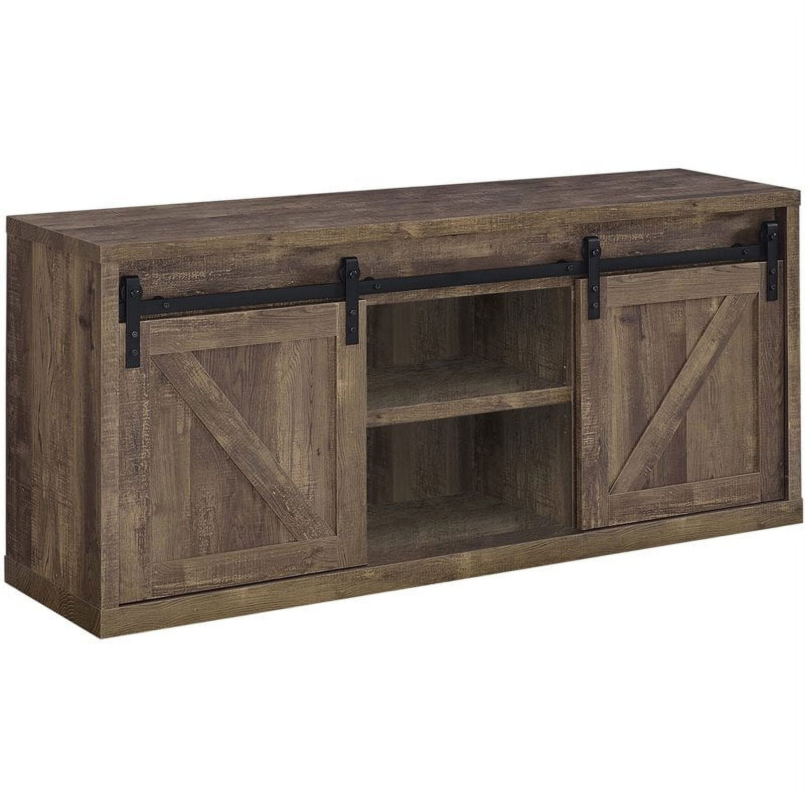 Pemberly Row 59" 3 Shelf Sliding Doors TV Console in Rustic Oak - Walmart.com