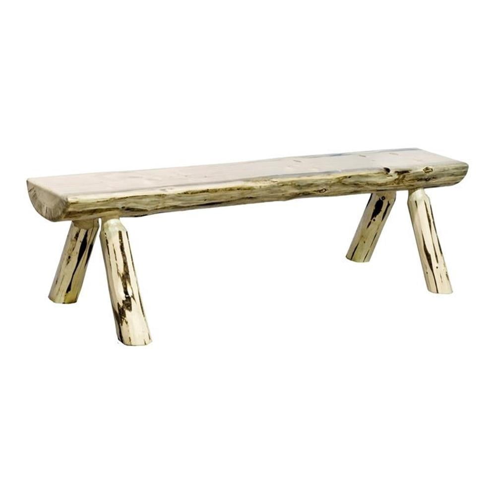 Pemberly Row Transitional 5ft Handcrafted Wood Half Log Bench in ...