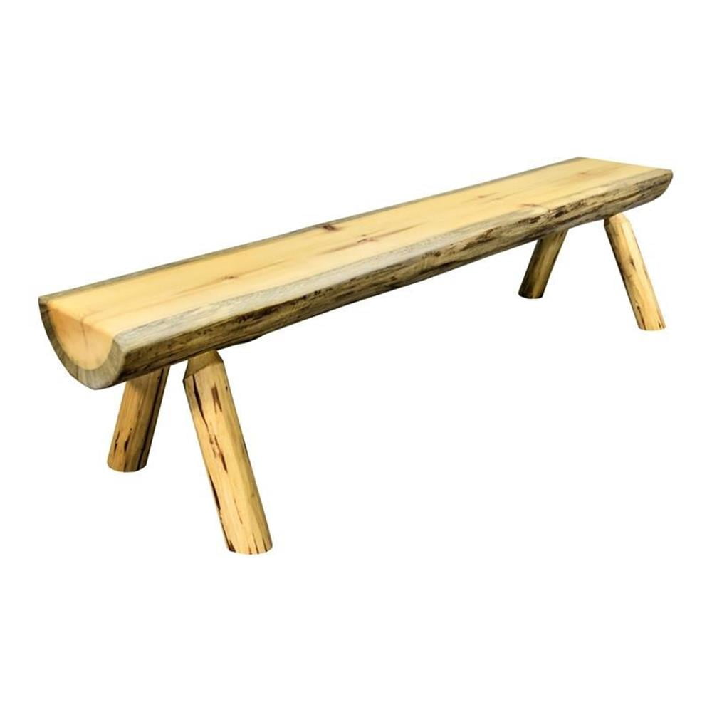 Pemberly Row 5ft Transitional Pine Wood Half Log Bench in Gold ...