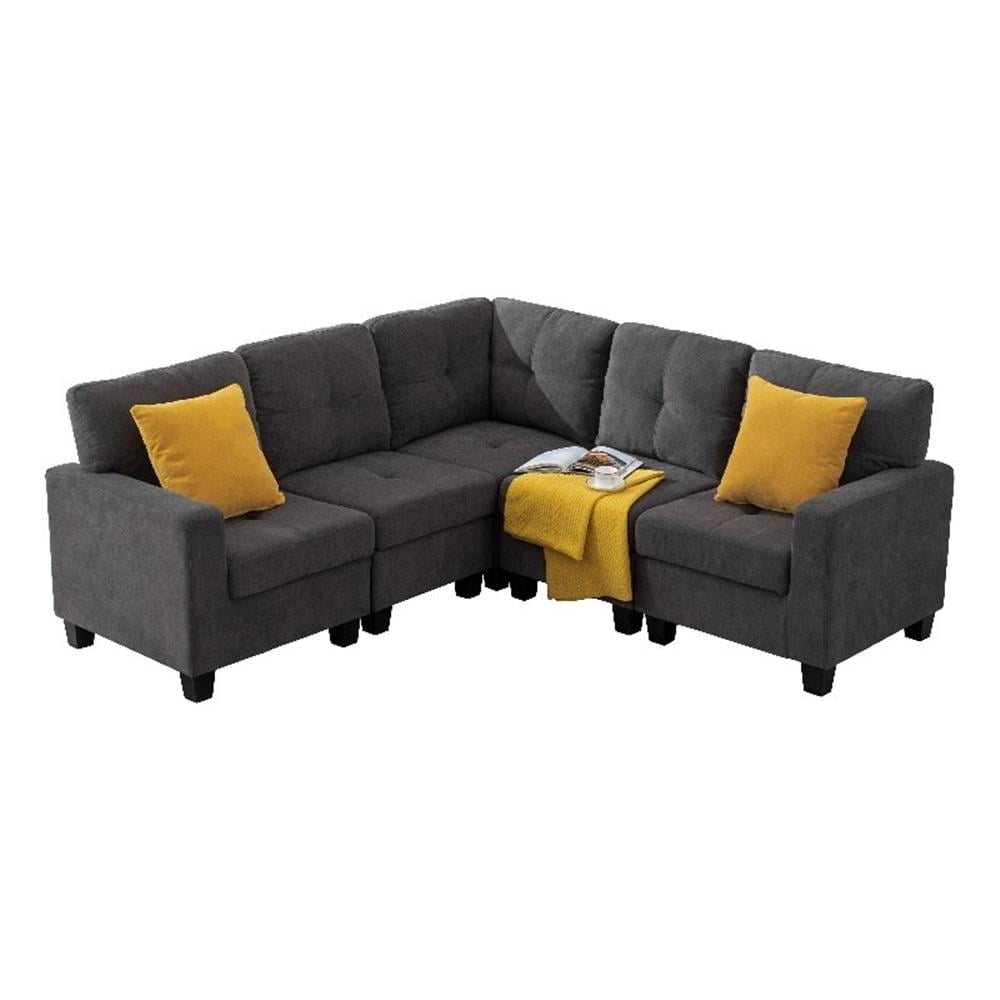 Pemberly Row 5pc Modern Solid Wood Modular Sectional Sofa Couch in Dark ...