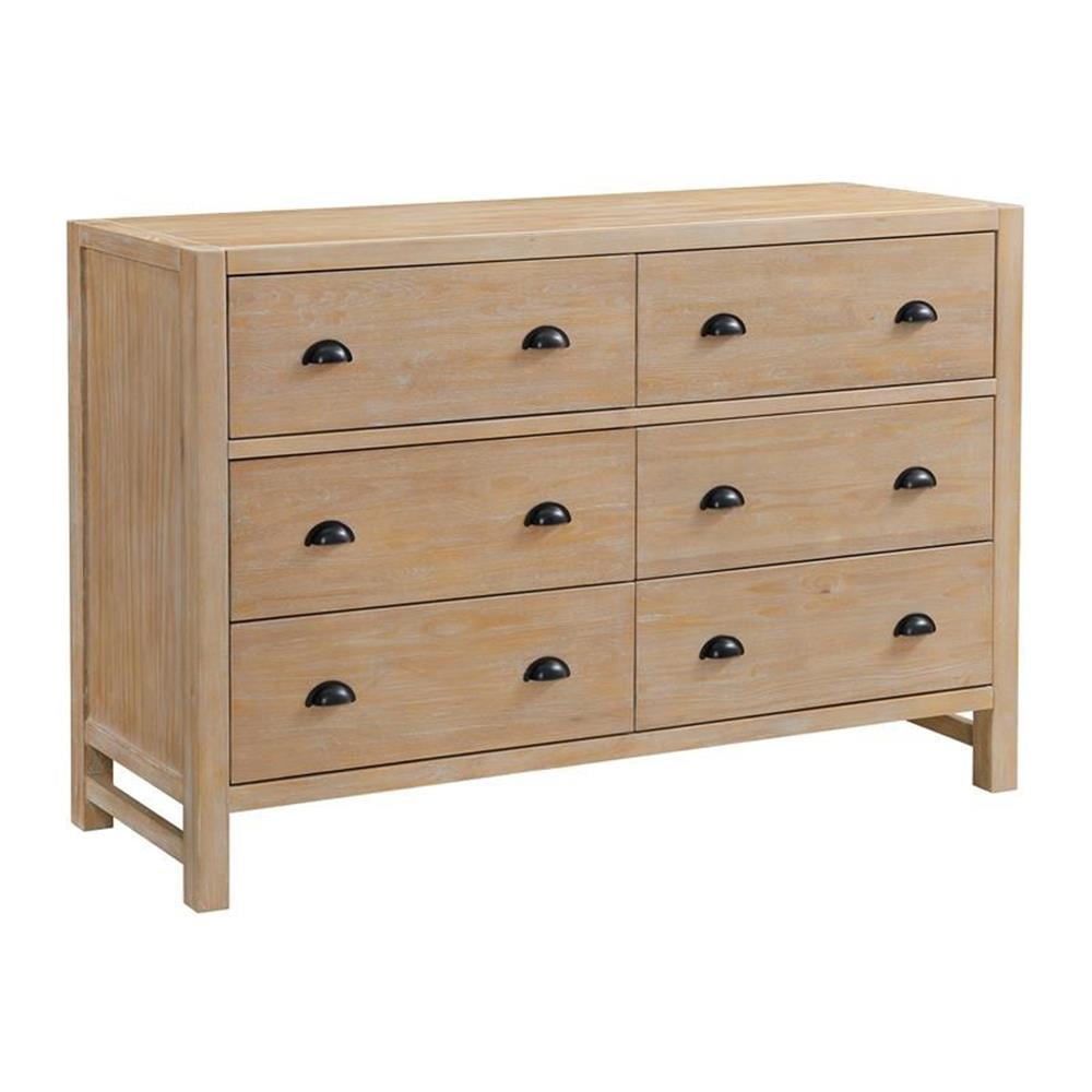 Pemberly Row 6-Drawer Pine Wood Double Dresser in Light Driftwood ...