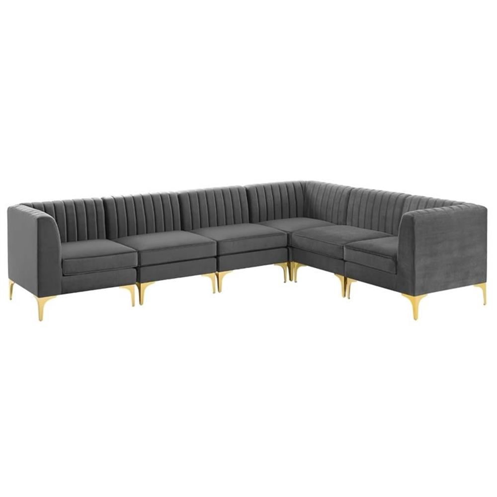 Pemberly Row 6-Piece Channel Performance Velvet Tufted Sectional Sofa ...
