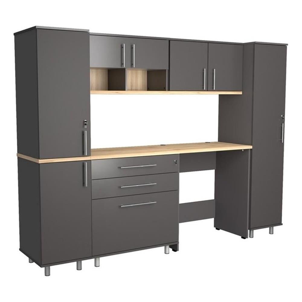 Pemberly Row 6-Piece Engineered Wood Garage Cabinet Set in Gray/Maple ...