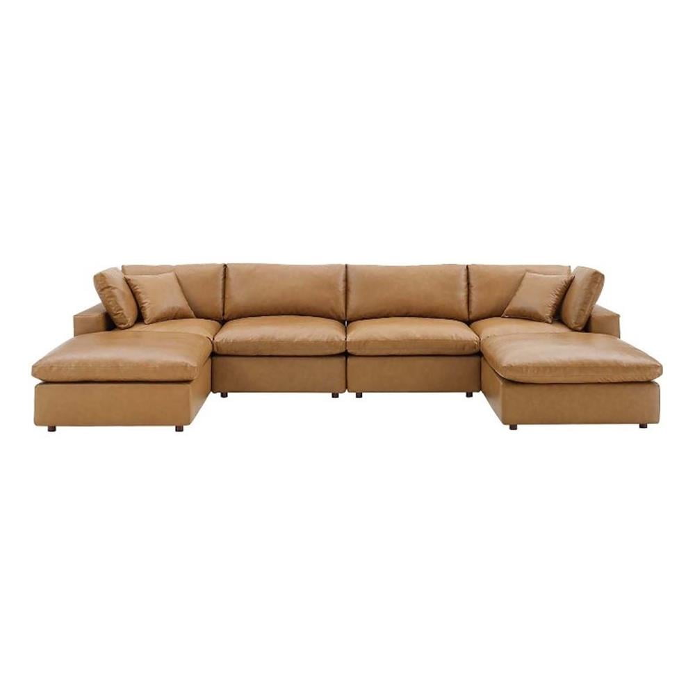 Pemberly Row 6-Piece Modern Faux Leather Sectional Sofa with Ottomans ...